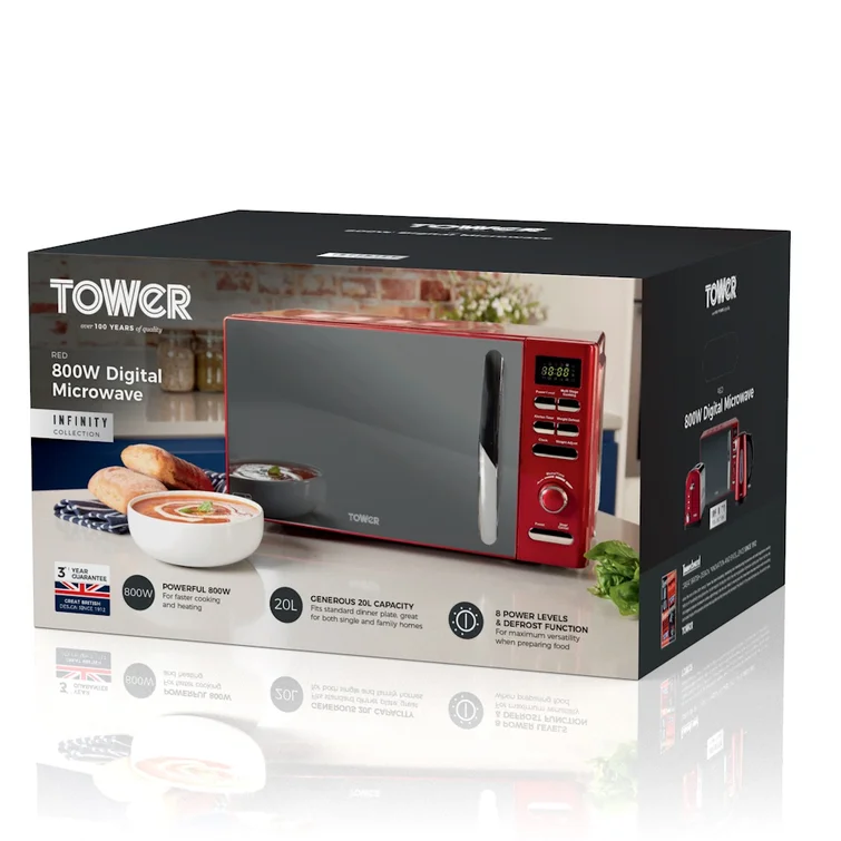 Tower Infinity Digital Solo Microwave 20ltr in Red | J Harries Ltd
